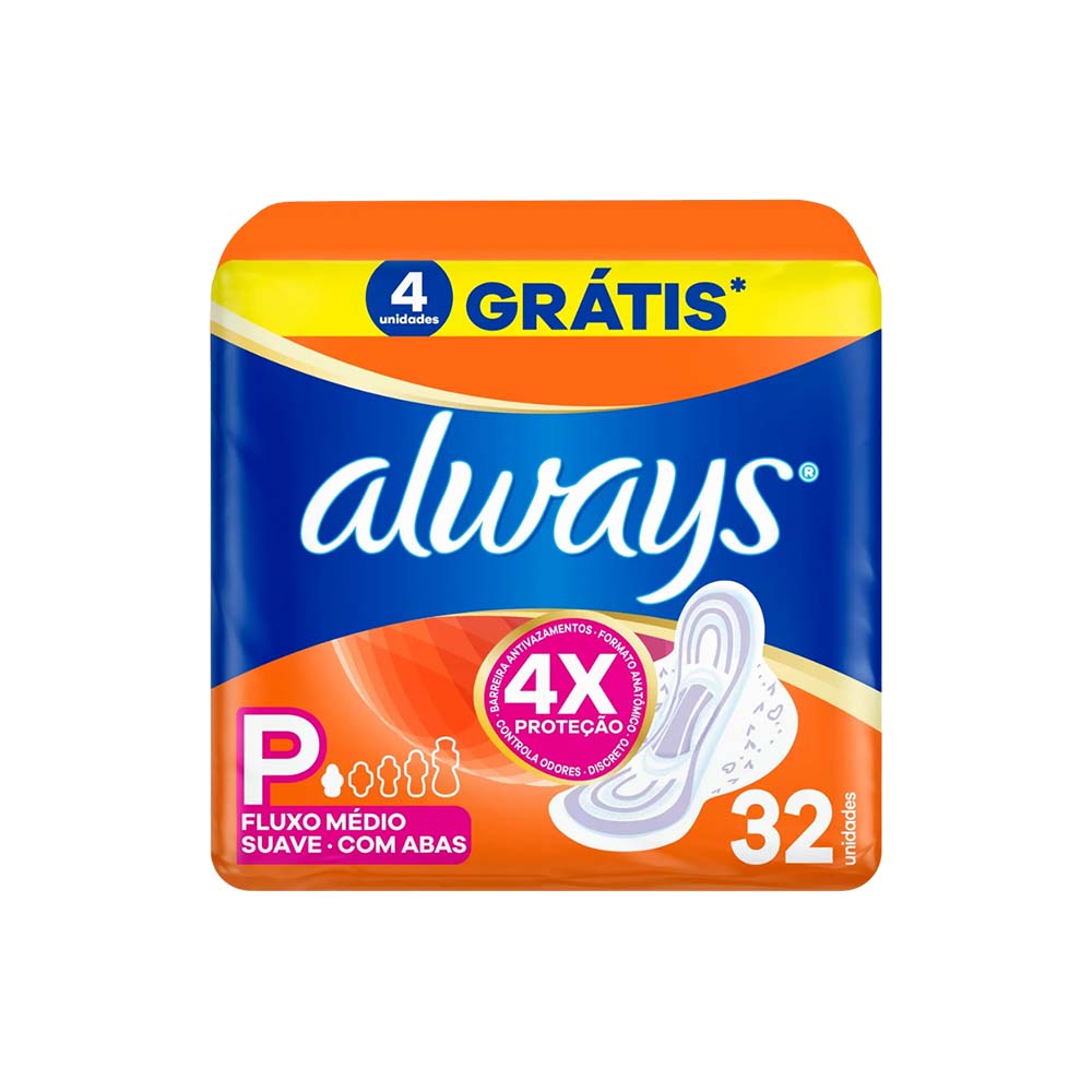 Absorvente Always Basico Suave com Abas Leve Mais Pague Menos 32 unidades